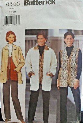 Butterick Sewing Pattern 6346 Misses 6-10 Easy Loose Jacket Vest ...
