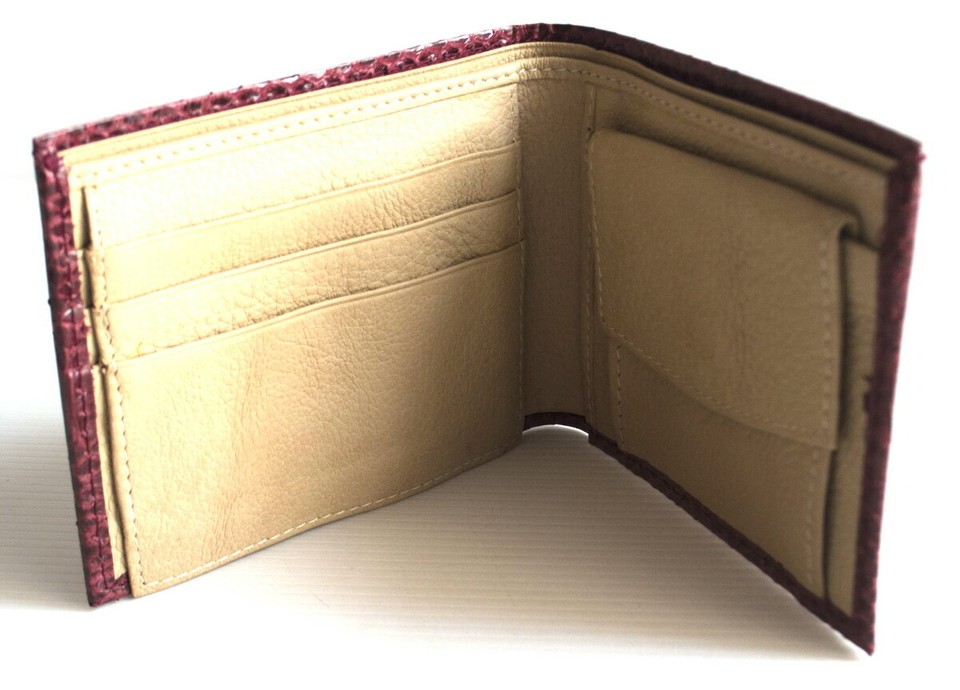 Authentic Snake Skin Men's Bifold Python Snake Leather Dark Red Wallet ...