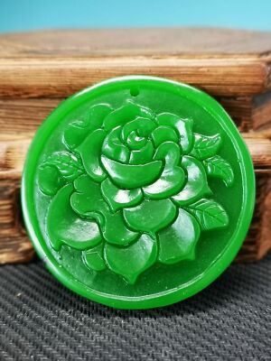 Perfect Chinese Green Jade Precision Carved Peony Flower Pendant c14 | eBay