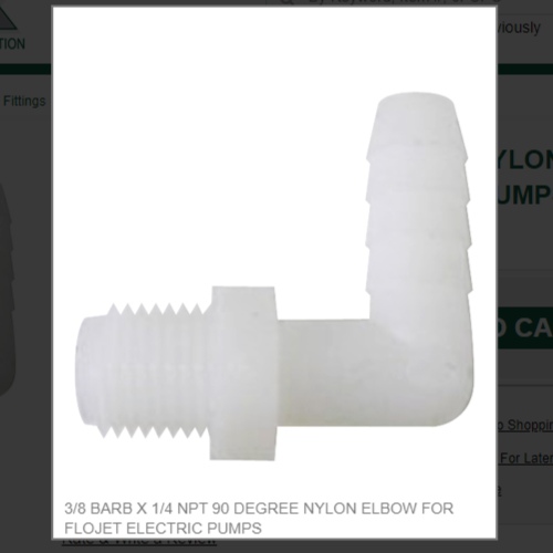 3/8 BARB X 1/4 NPT 90 DEGREE NYLON ELBOW FOR FLOJET ELECTRIC PUMPS ...