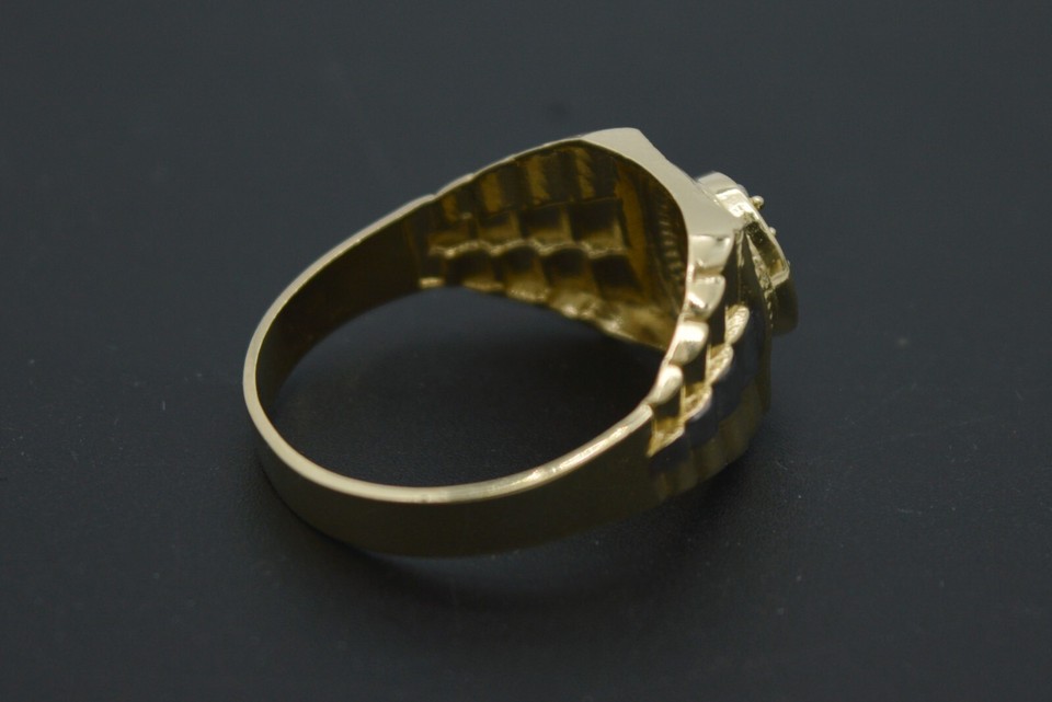 Real 10K Yellow Solid Gold Two-Tone Railroad Round Signet Ring All ...