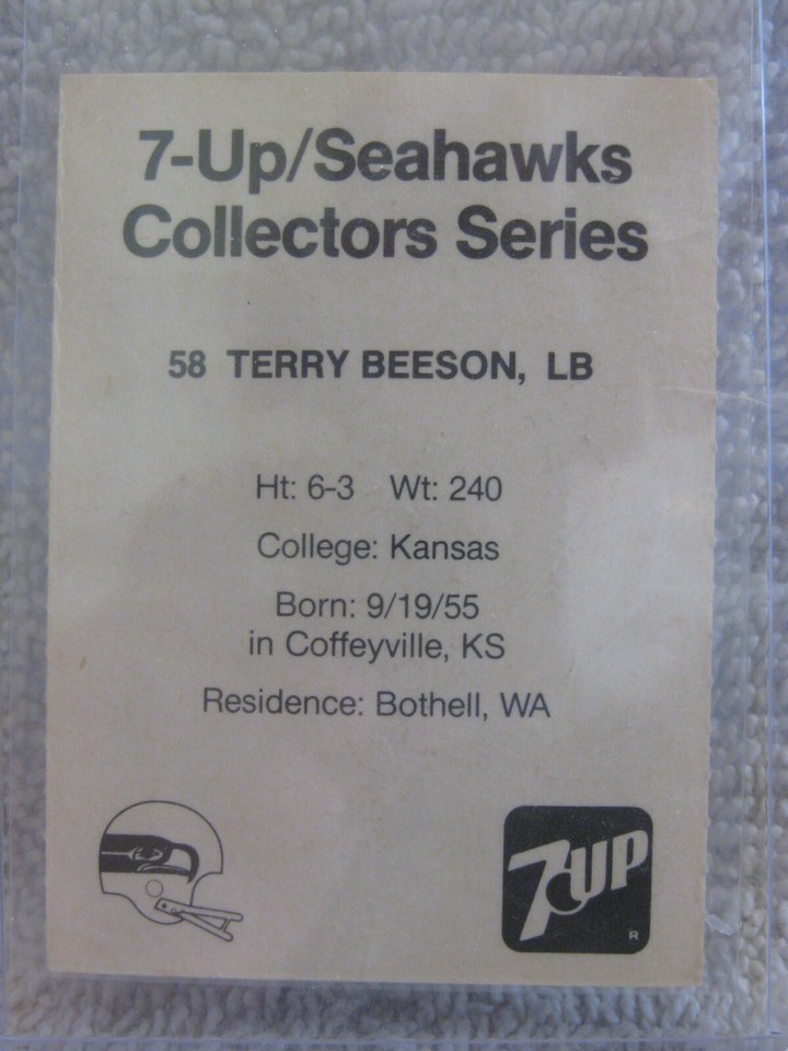 1979 Terry Beeson Seahawks Police Football Trading Card 7Up logo ...