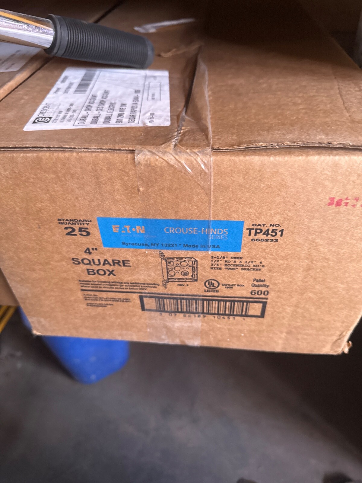 25 Eaton Crouse-Hinds TP451, 4" x 2-1/8"x 4" Electrical Square Outlet ...