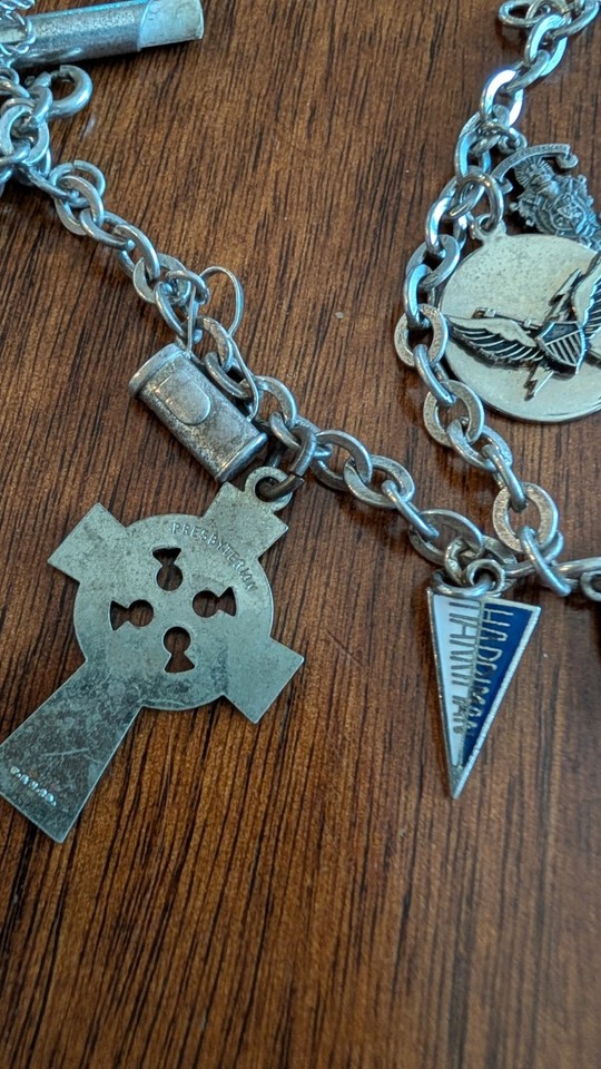 VTG 1963 Sterling Charm Bracelet (9) Education Theme Harriman, Gavel ...