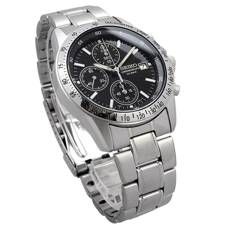 Seiko Spirit SBTQ043 Black Dial Stainless Steel Chronograph Quartz Men ...