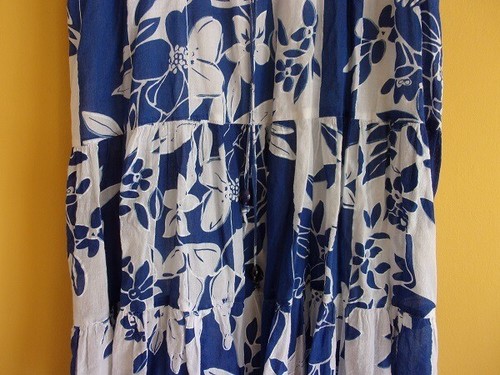 VASNA DESIRE 100% Cotton LONG Dress BLUE & WHITE Sleeveless Floral L ...