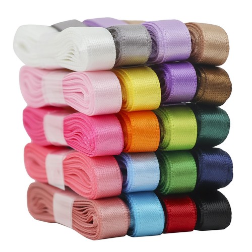 HUIHUANG 1/4 inch Satin Ribbon Assorted Double-Faced Satin Fabric ...