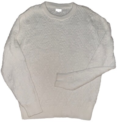 J Crew Mens Cable Knit Sweater Black Label White Sz L Crew Neck ...