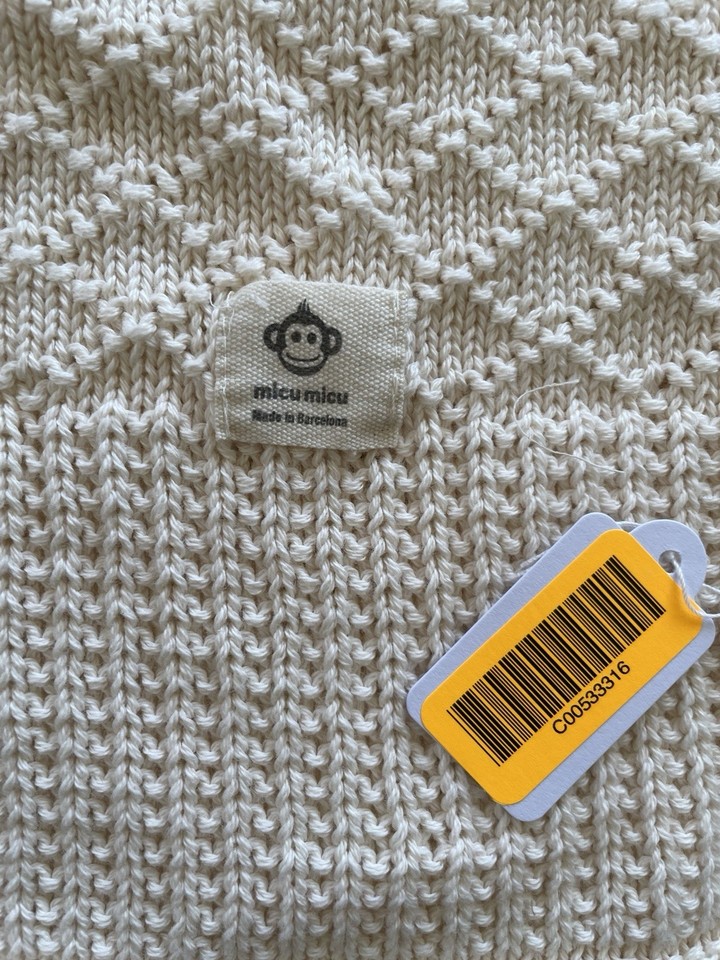 Micu Micu (Barcelona) NWT Ivory Org Cotton Knit Baby Blanket 36”x 40 ...