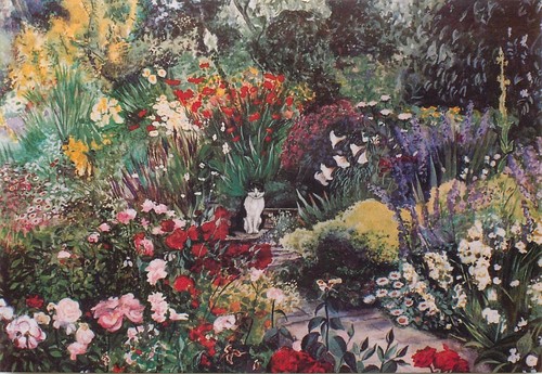 Cat Among the Flowers by Rosemary Pocock postcard | eBay