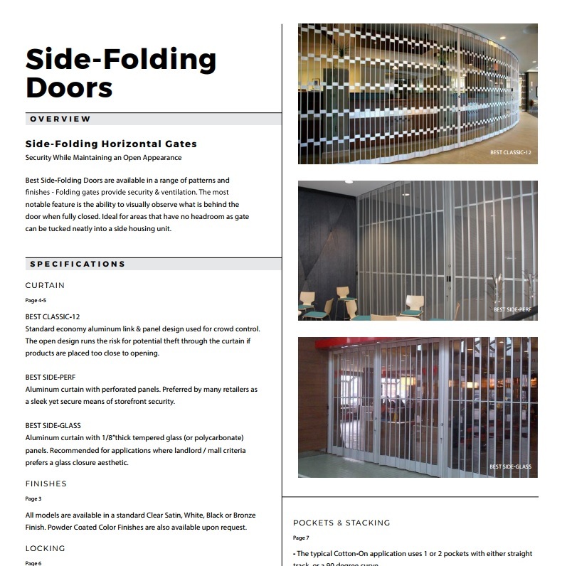 side folding grille security gate for storefront 8 x 8 stacking grille ...