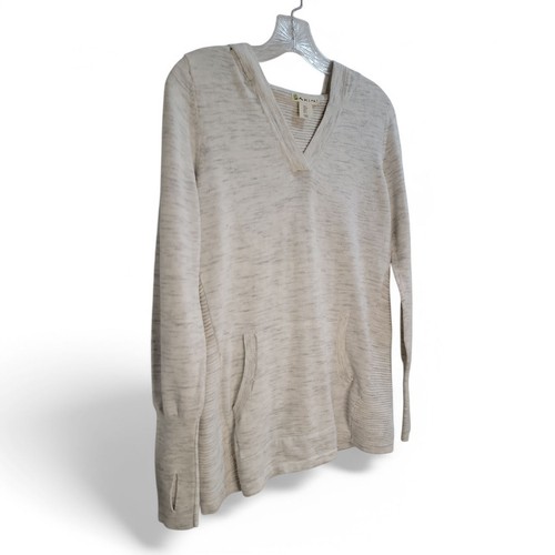Anthropologie Akini Small Hooded Sweater Tunic Light Gray Thumb Hole ...