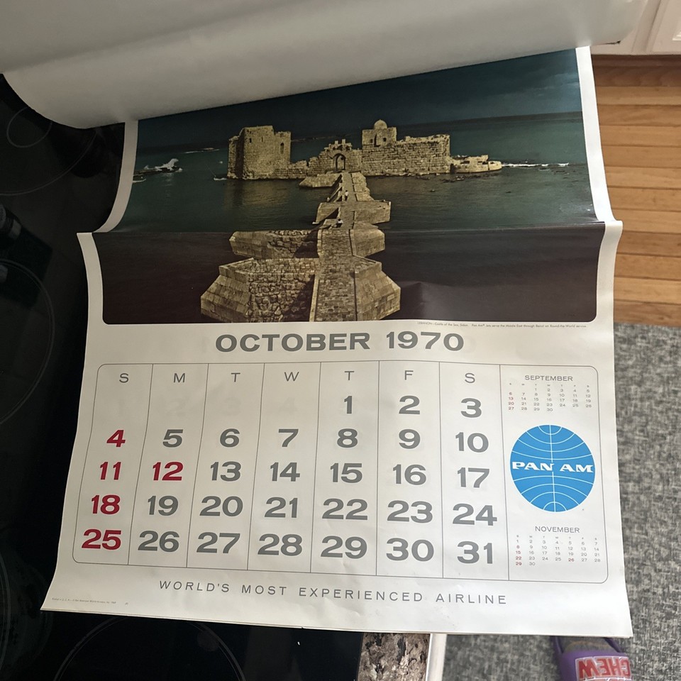PAN AM AIRWAYS AIRLINES CALENDAR 1970 VINTAGE TRAVEL POSTER 17x24 | eBay