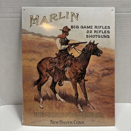 Marlin Firearms Big Game Rifles Co Metal Sign Tin .22 Vintage Garage ...