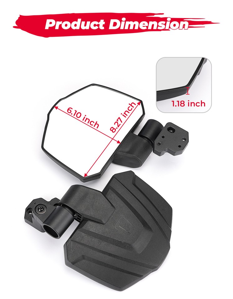 2PCS Left and Right Side Mirrors For 2016-25 Can Am Defender HD5 /8/10 ...