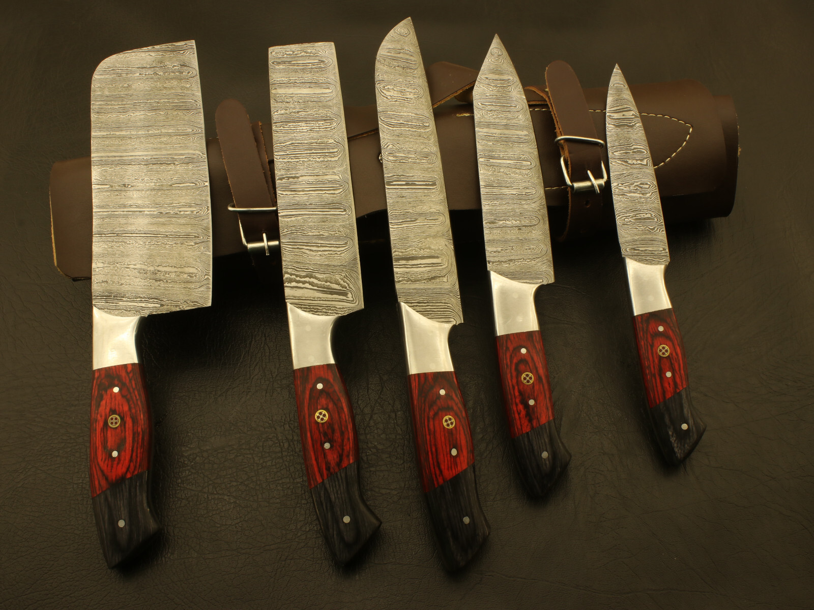 Custom Handmade HAND FORGED DAMASCUS STEEL CHEF KNIFE Set Kitchen ...
