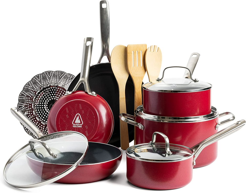 Textured Ceramic Nonstick, 14 Piece Cookware Pots and Pans Set ...