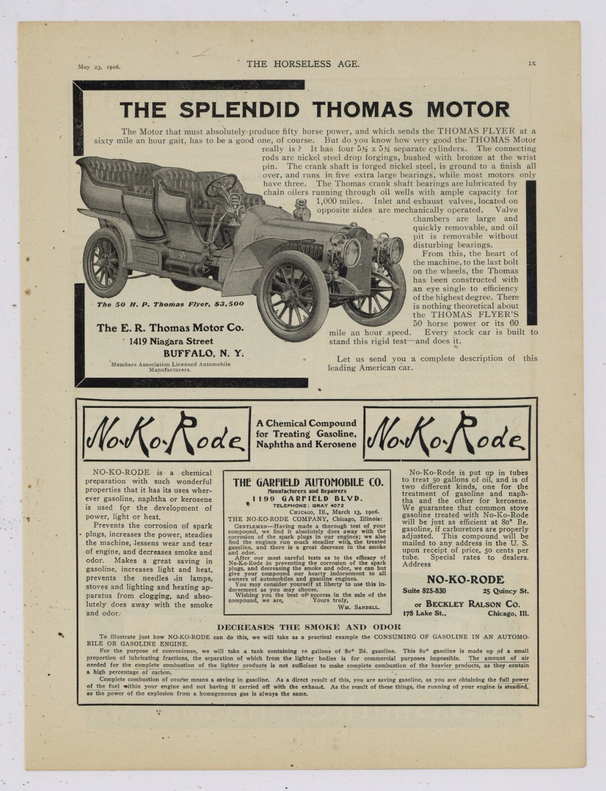 1906 E.R. Thomas Motor Co. Ad: Thomas Flyer Automobile - Buffalo, New ...