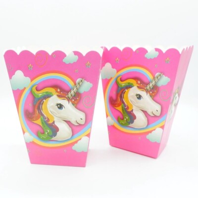 6 x Unicorn Pink Birthday Party Favor Candy Popcorn Box Goody Bag ...