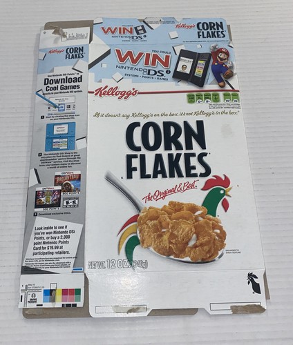 c2010 Kelloggs Corn Flakes Nintendo DS Promo AD Mario Flat Cereal Box ...