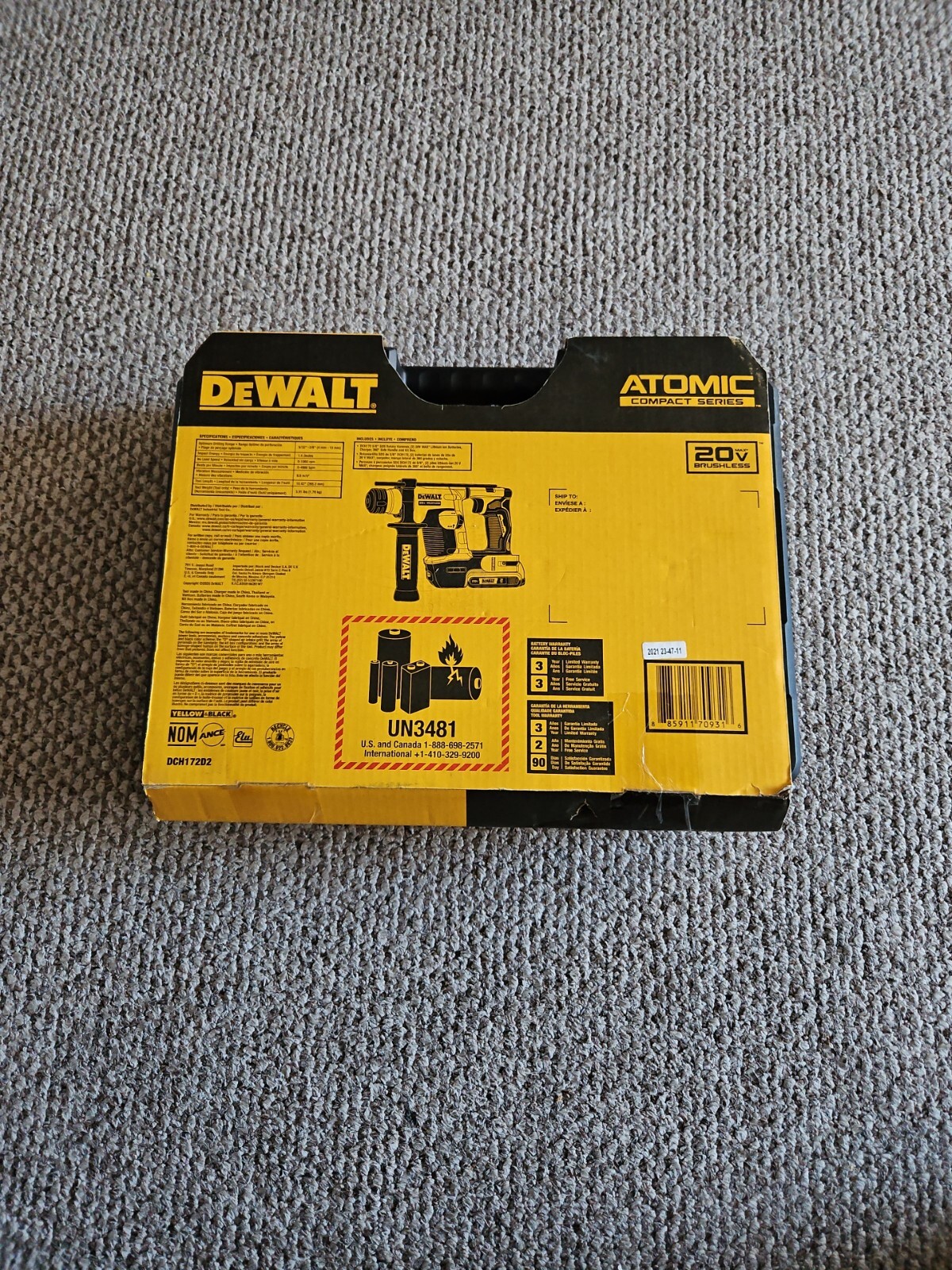DEWALT DCH172D2 20V Max Atomic Brushless Cordless SDS Plus Rotary ...