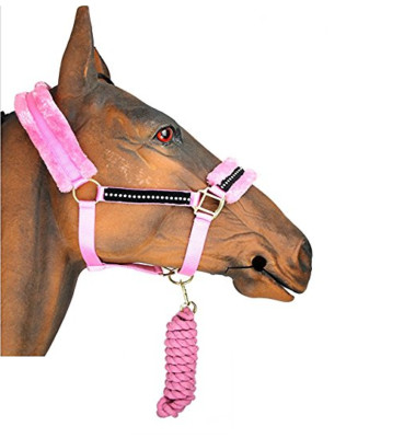 PINK HORSE DIAMONTE HEAD COLLAR & LEAD ROPE SET COB FULL PONY SMALL ...