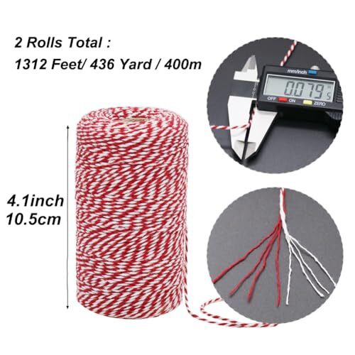 Red and White Cotton Twine 656 Feet x 2 Roll, Durable Bakers Twine ...