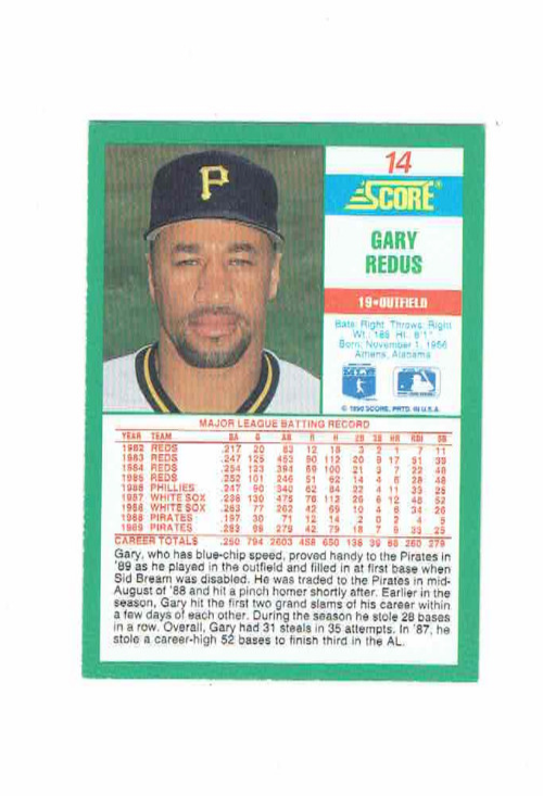 Gary Redus Pirates #19 Of Score 1990 Baseball Card | eBay