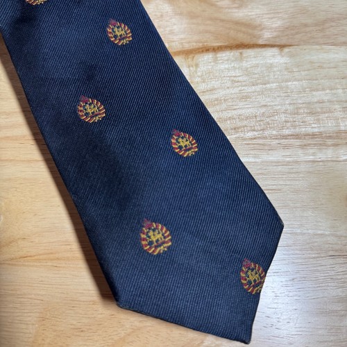Ben Silver Charleston Tie English Silk Navy Blue Shield Crest | eBay