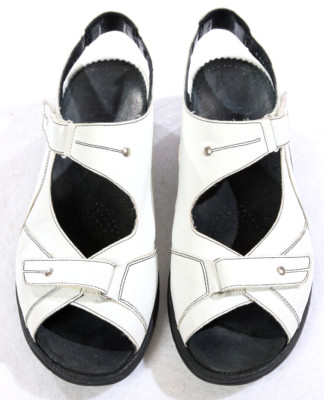 Durea FIONA WHITE Leather Sandals Hook & Loop Strap Comfort Size 7.5 US ...