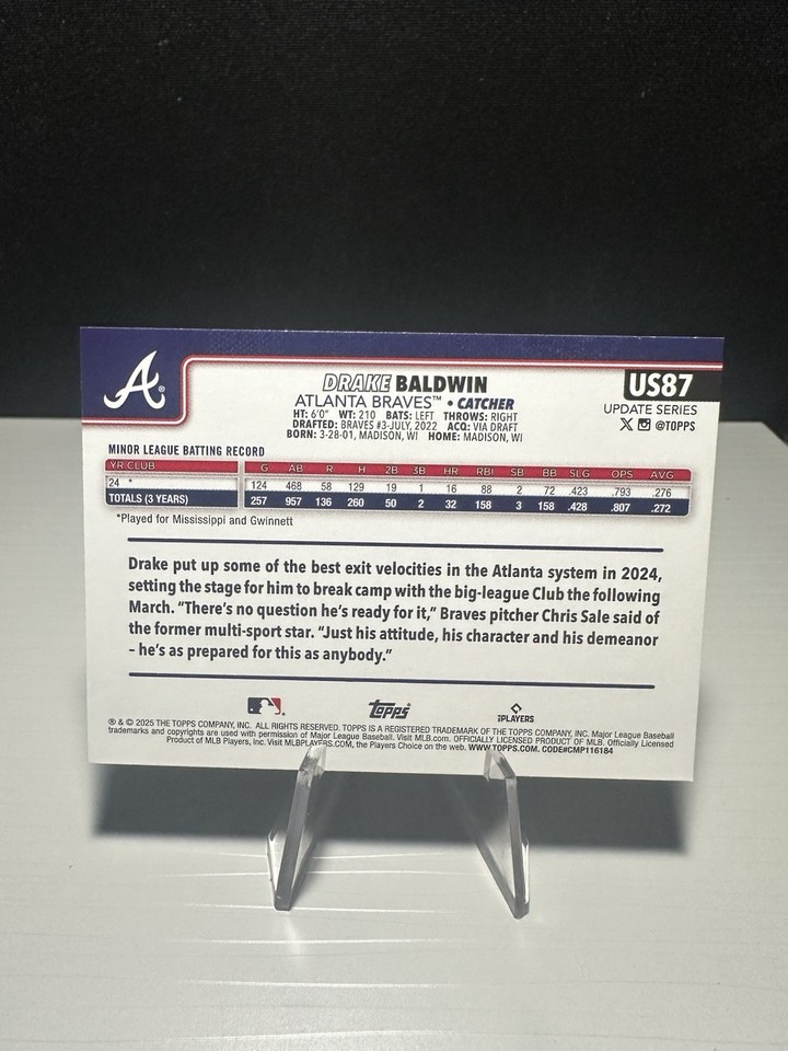 2025 Topps Update Drake Baldwin #US87 Braves RC | eBay