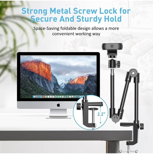 Webcam Stand Camera Mount with Phone Holder, 22" Foldable Flexible ...