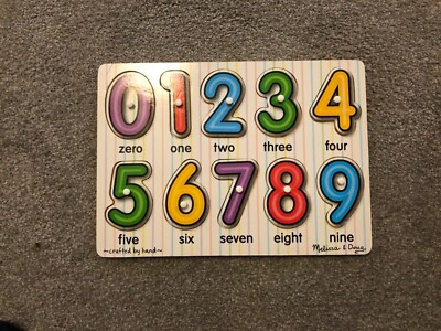 Melissa and Doug Wooden Puzzle NUMBERS learn to count 0-9 count items ...
