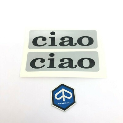 COPPIA ADESIVI SERBATOIO CIAO STAMPATELLO NERO + STEMMA PIAGGIO CIAO ...