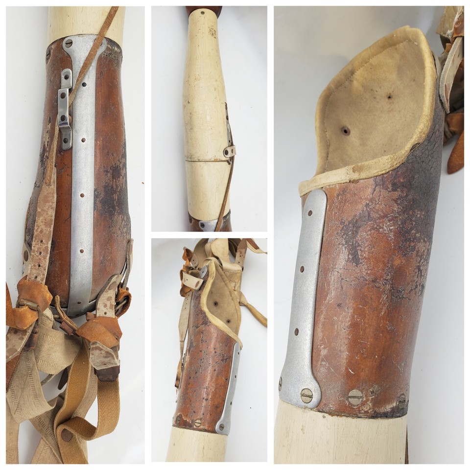 Antique Surgical Medical Leather Wood Prosthetic Arm Hand European ...