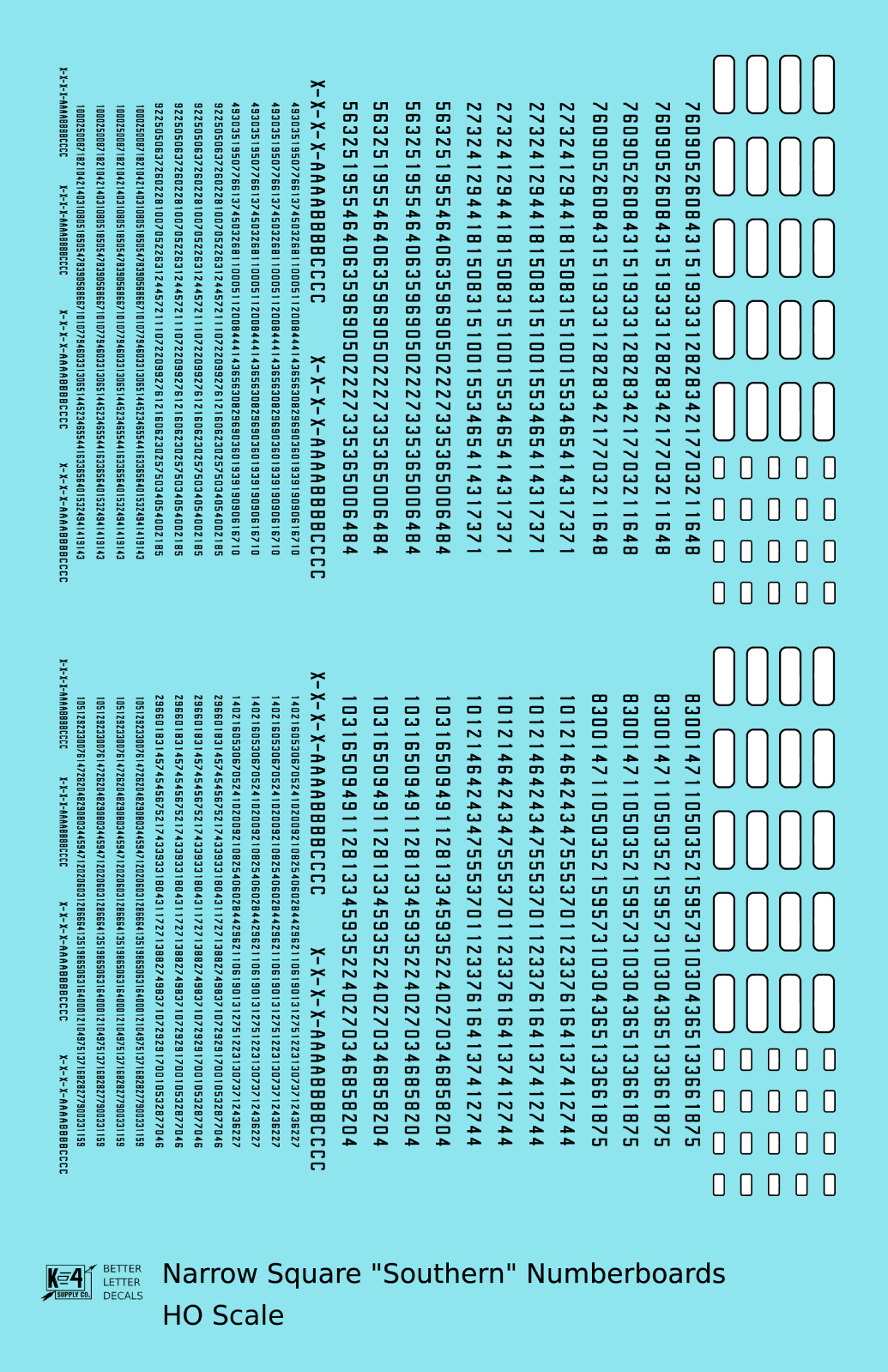 K4 HO Scale Decals Narrow Square Style Diesel Number Boards Black On ...