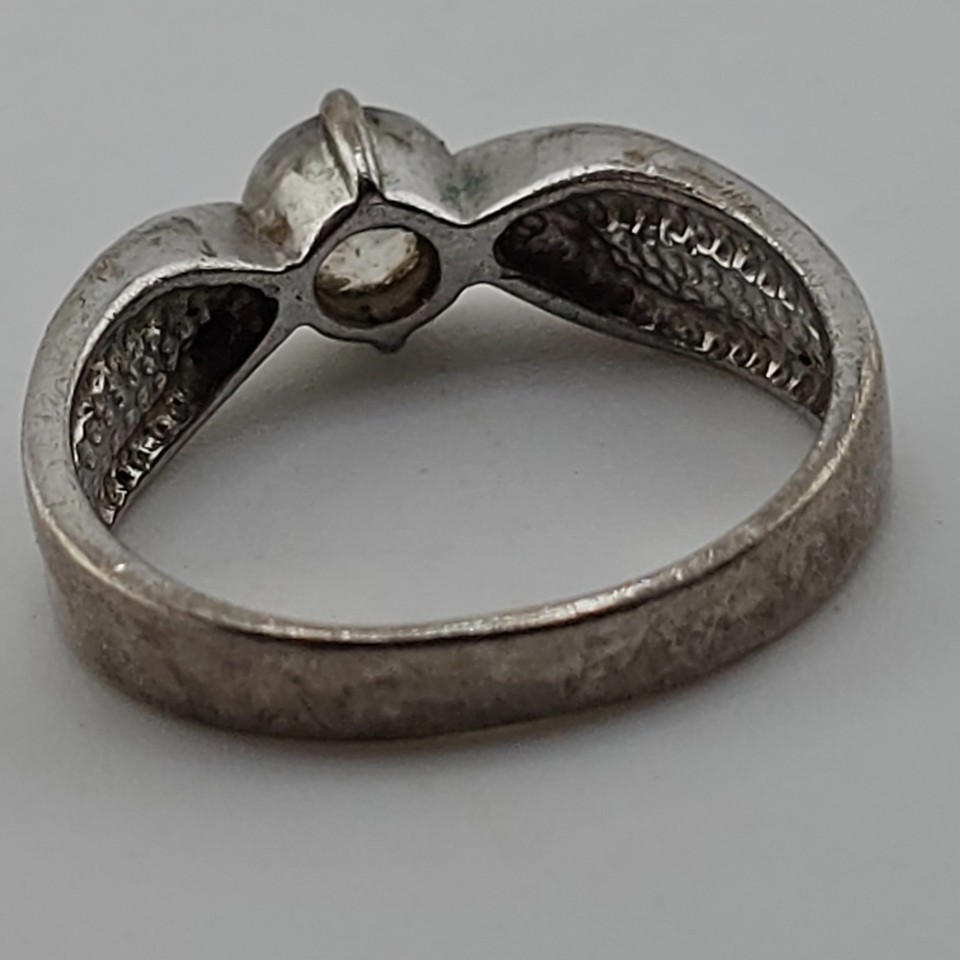 RSC 925 Sterling Silver Ring Size 8 Solitaire CZ Bypass Leaf Design ...