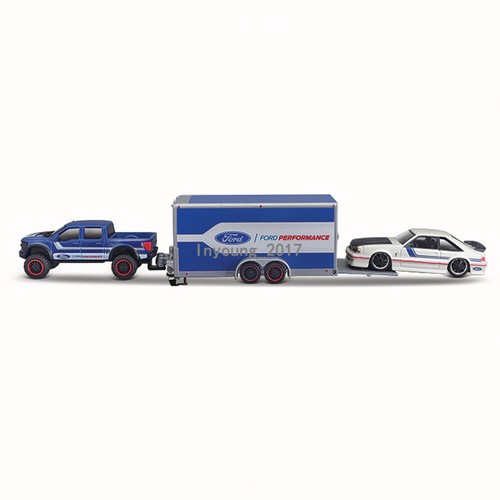 1:64 Ford F-150 Raptor with Trailer and Ford SVT Cobra Diecast Model ...