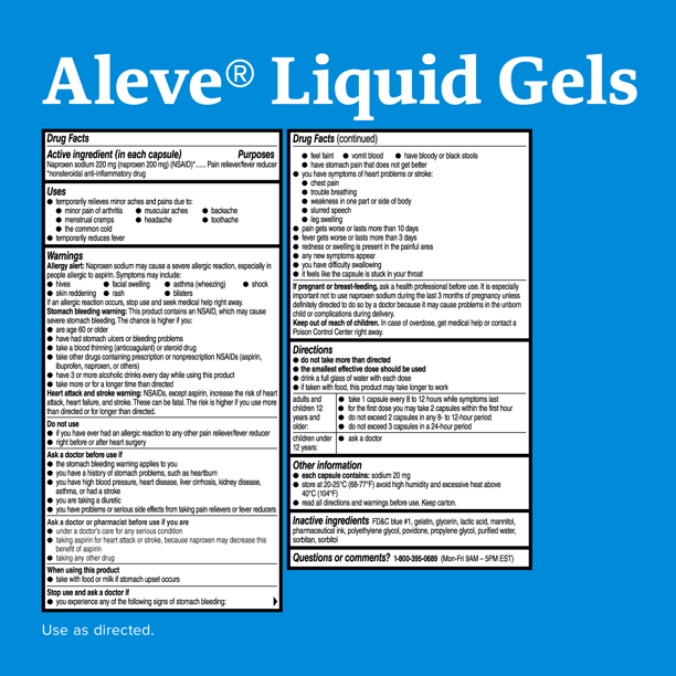 Aleve Liquid Gel Naproxen Sodium for Pain Relief Supplement 20 Count 2 ...