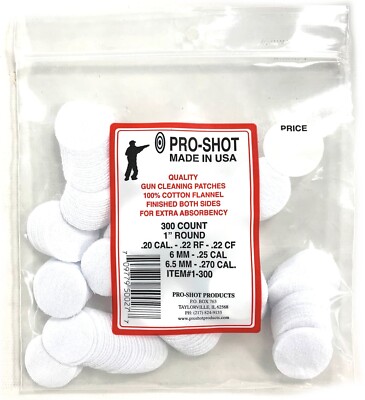 Pro-shot 1" Round Rifle Cleaning Patches x 300 For .17 .20 .22 .223 .25 ...