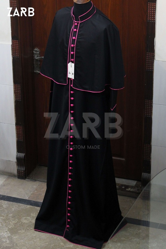 Black Clergy Cassock with Pink Trim, Bishop Soutane Priest Robe, Custom ...