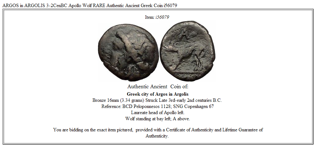 ARGOS in ARGOLIS 3-2CenBC Apollo Wolf RARE Authentic Ancient Greek Coin ...