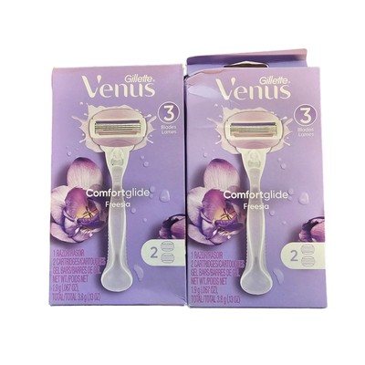 2x Gillette Venus ComfortGlide Freesia Women's Razor Handle + 2 Blade ...