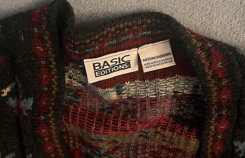 Vintage 90's Basic Editions M Rose Knit Button Blue/Red/ Beige Cardigan ...