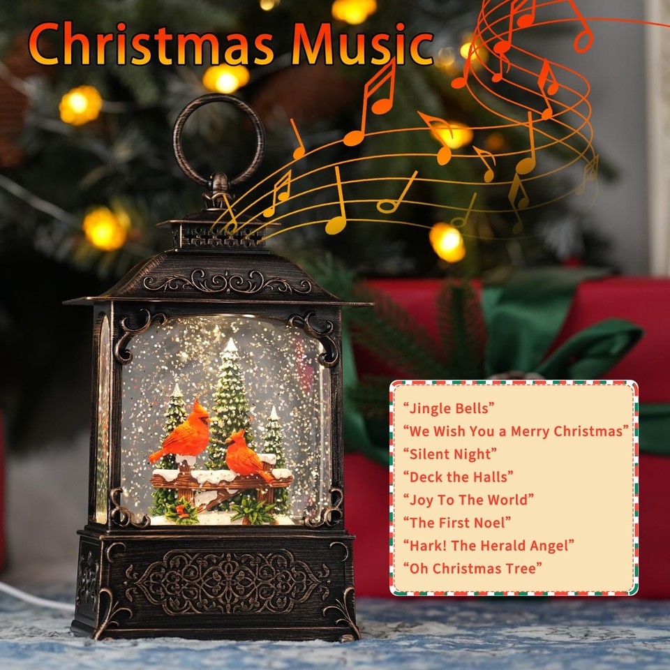 Red Cardinals Bird Snow Globe, Light Up Christmas Snow Globes with ...