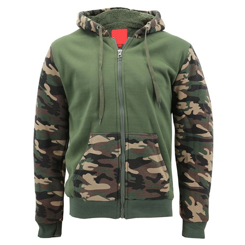 Mens Army Camo Zip Up Hoodie Sherpa Fleece Lining Sweater Jacket | eBay