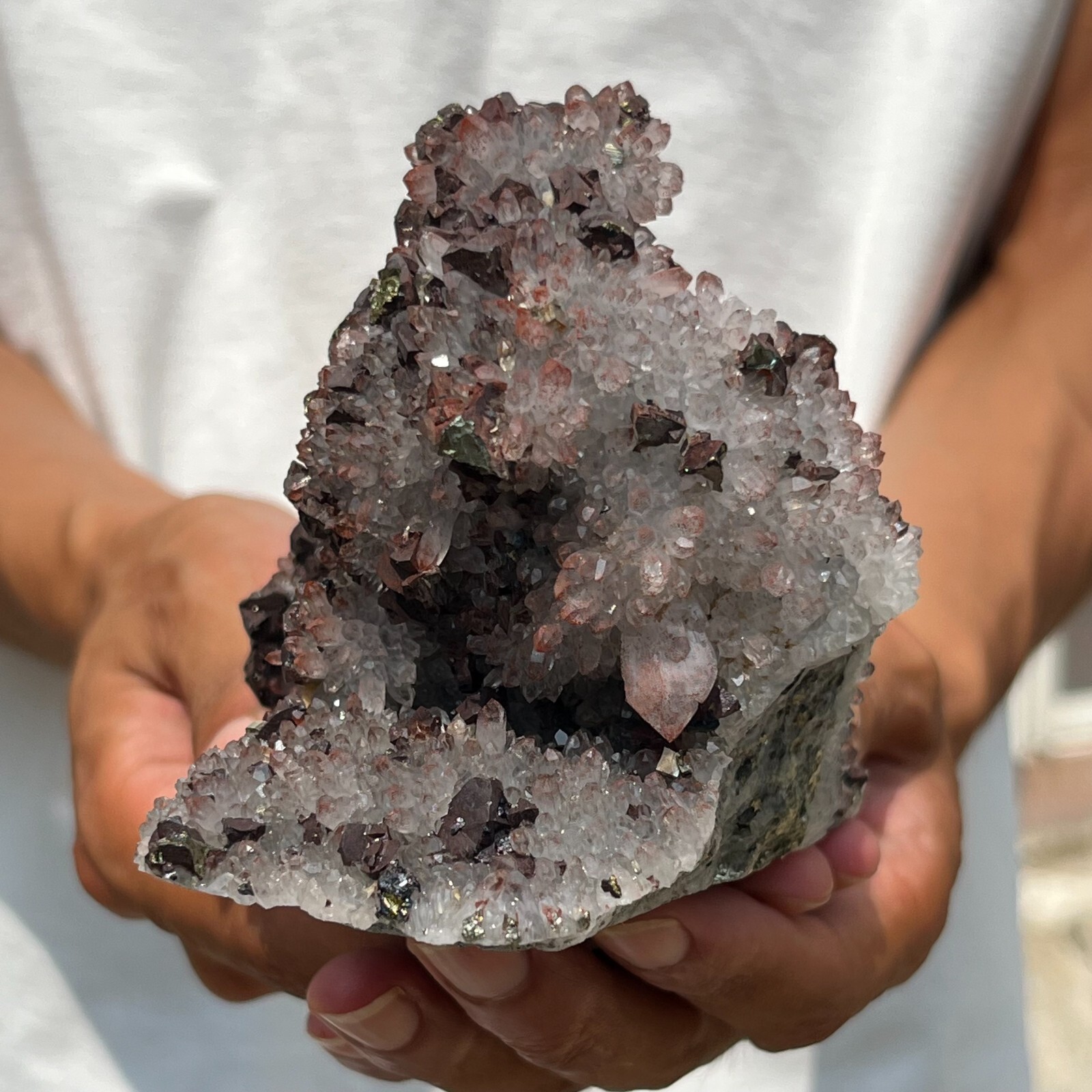 920g Large Natural Red Quartz Crystal Cluster & Pyrite Gold Mineral ...