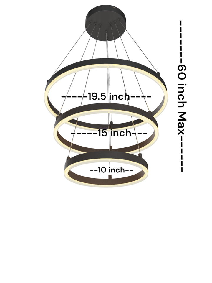 Modern LED 3 Ring Chandelier Dimmable Black Ceiling Pendant Light ...