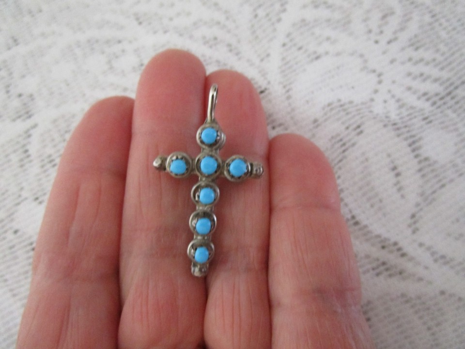 Vintage Native American Turquoise Sterling Silver Reversible Cross ...