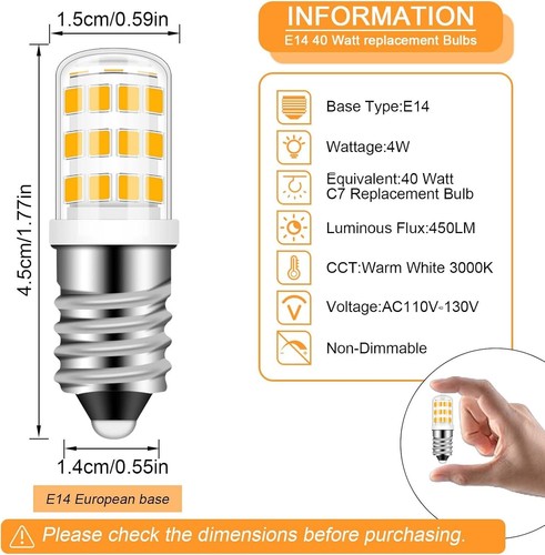 E14 LED Bulb 4W 120V European Light Bulbs 40W Equivalent, Warm White ...